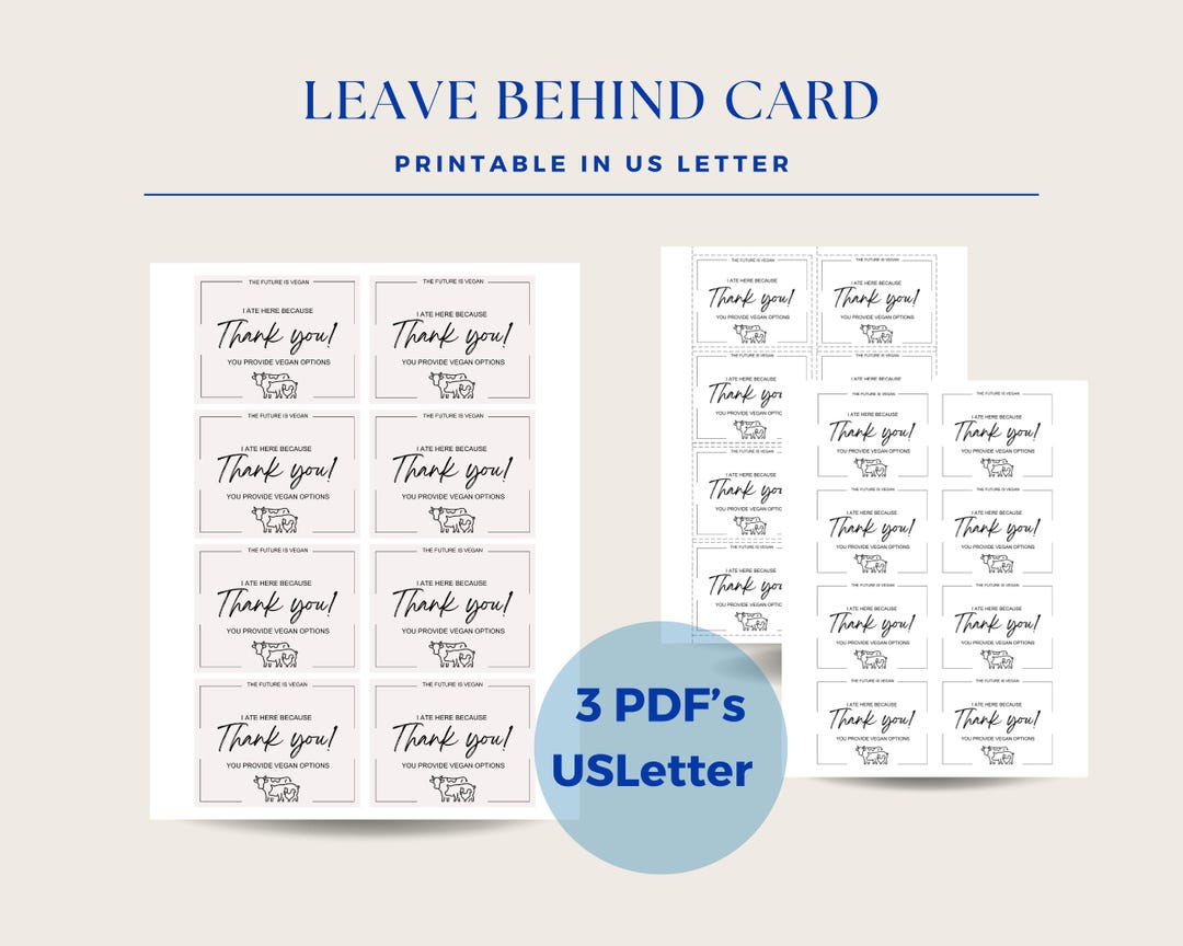 Vegan Printable Restaurant Thank You Leave Behind Card - Etsy