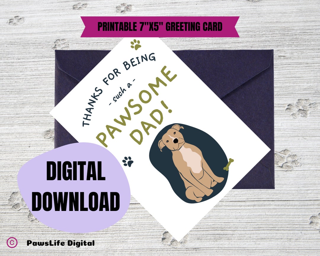 Fathers Day Card Printable Pawsome Dad Blank Inside Fathers Day Card ...