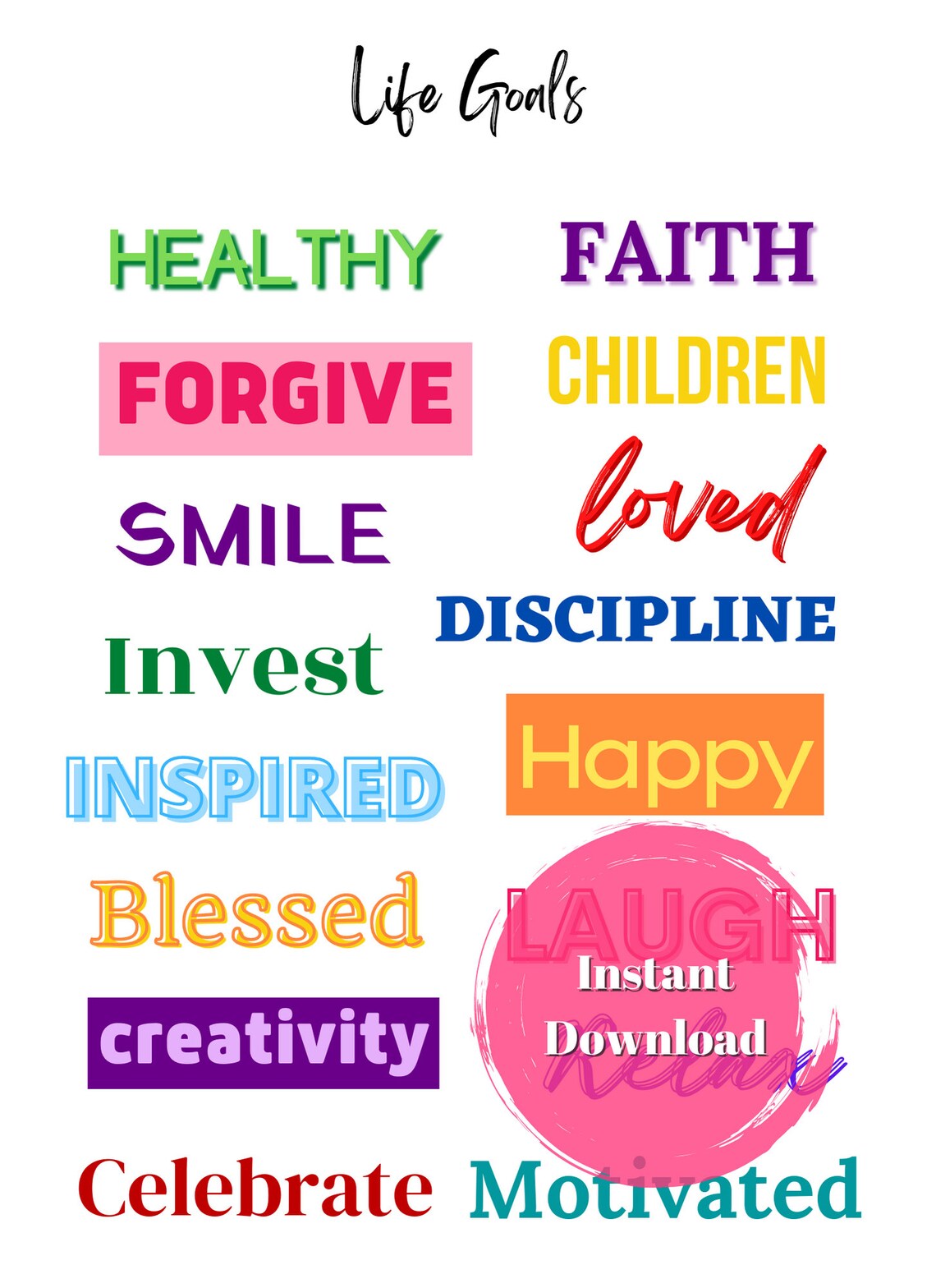 Vision Board Words|vision Board Printables|life Goal Words|words of ...