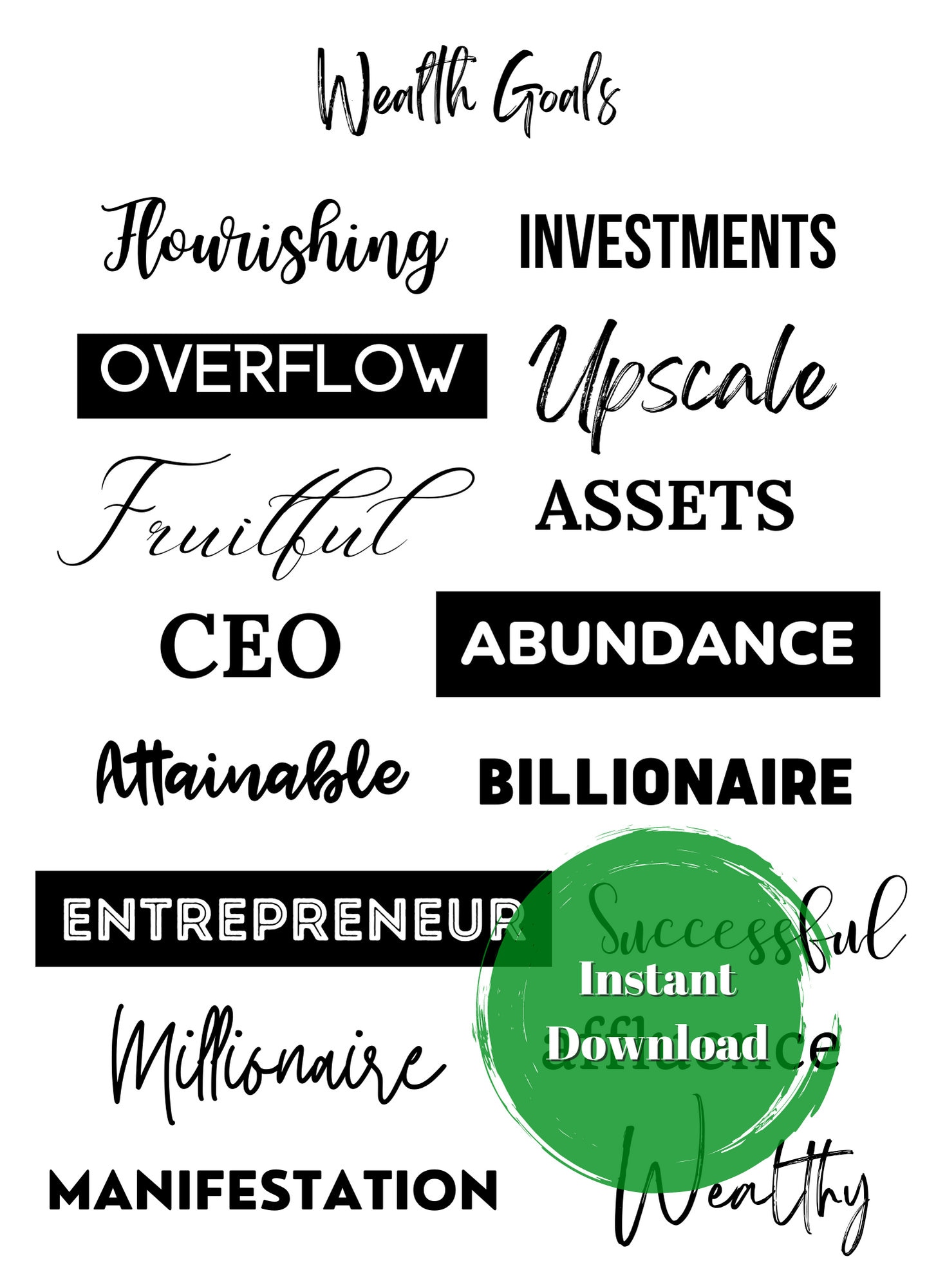 Vision Board Words|vision Board Printables|wealth Goal Words|words of ...