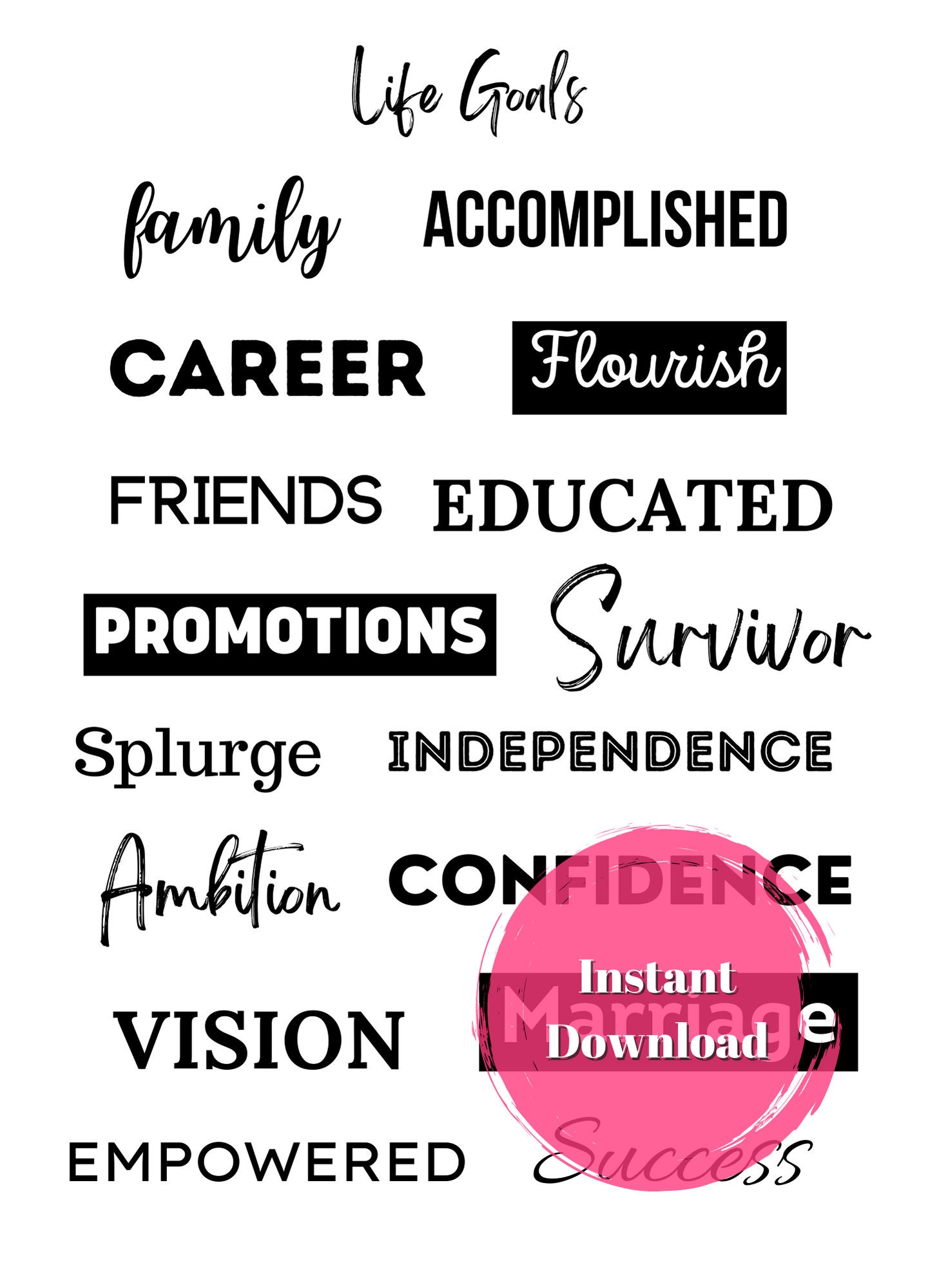 Vision Board Words|vision Board Printables|life Goal Words|words of ...