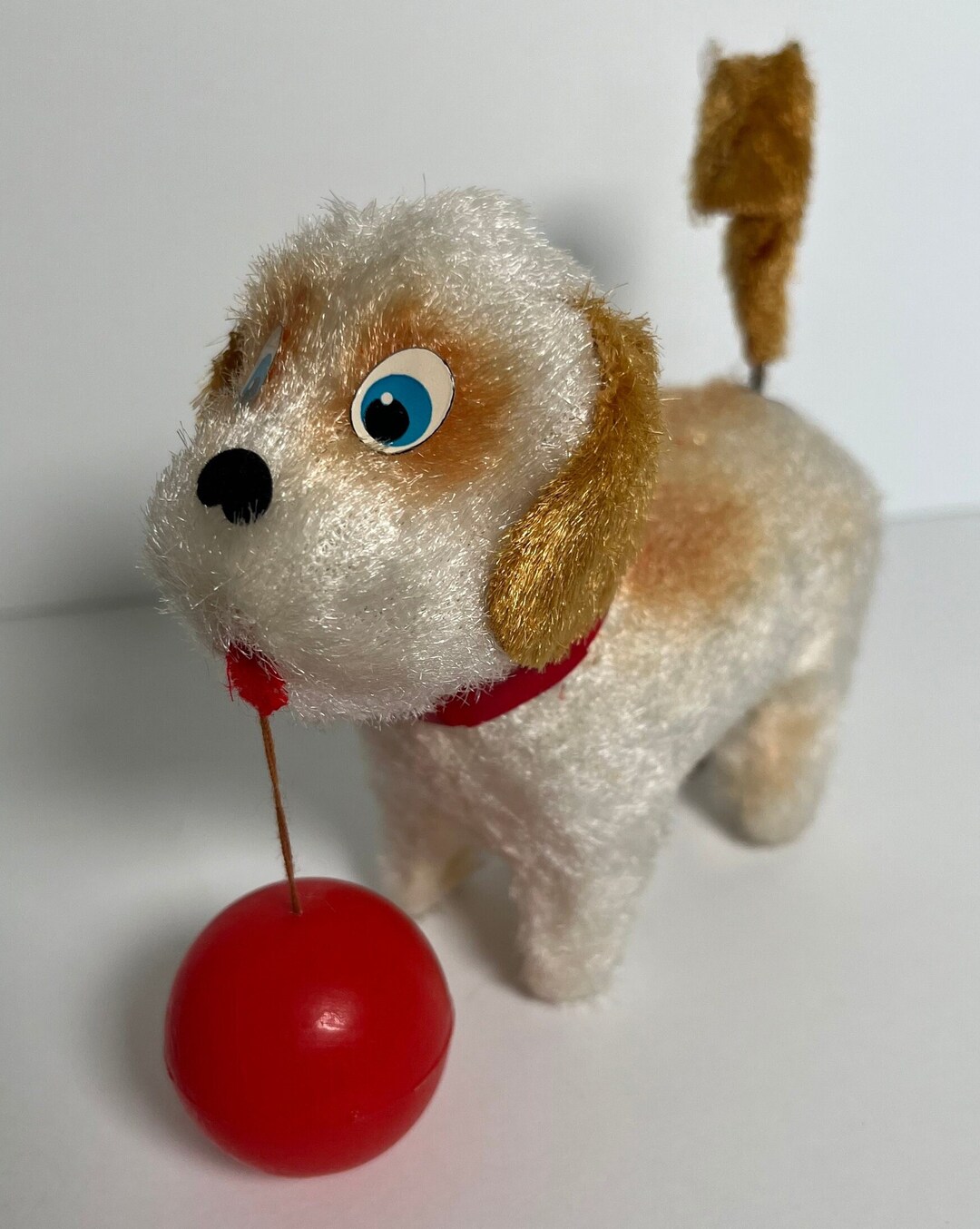 Vintage Wind-up Dog Toy W/red Ball White & Tan Terrier 1960s - Etsy
