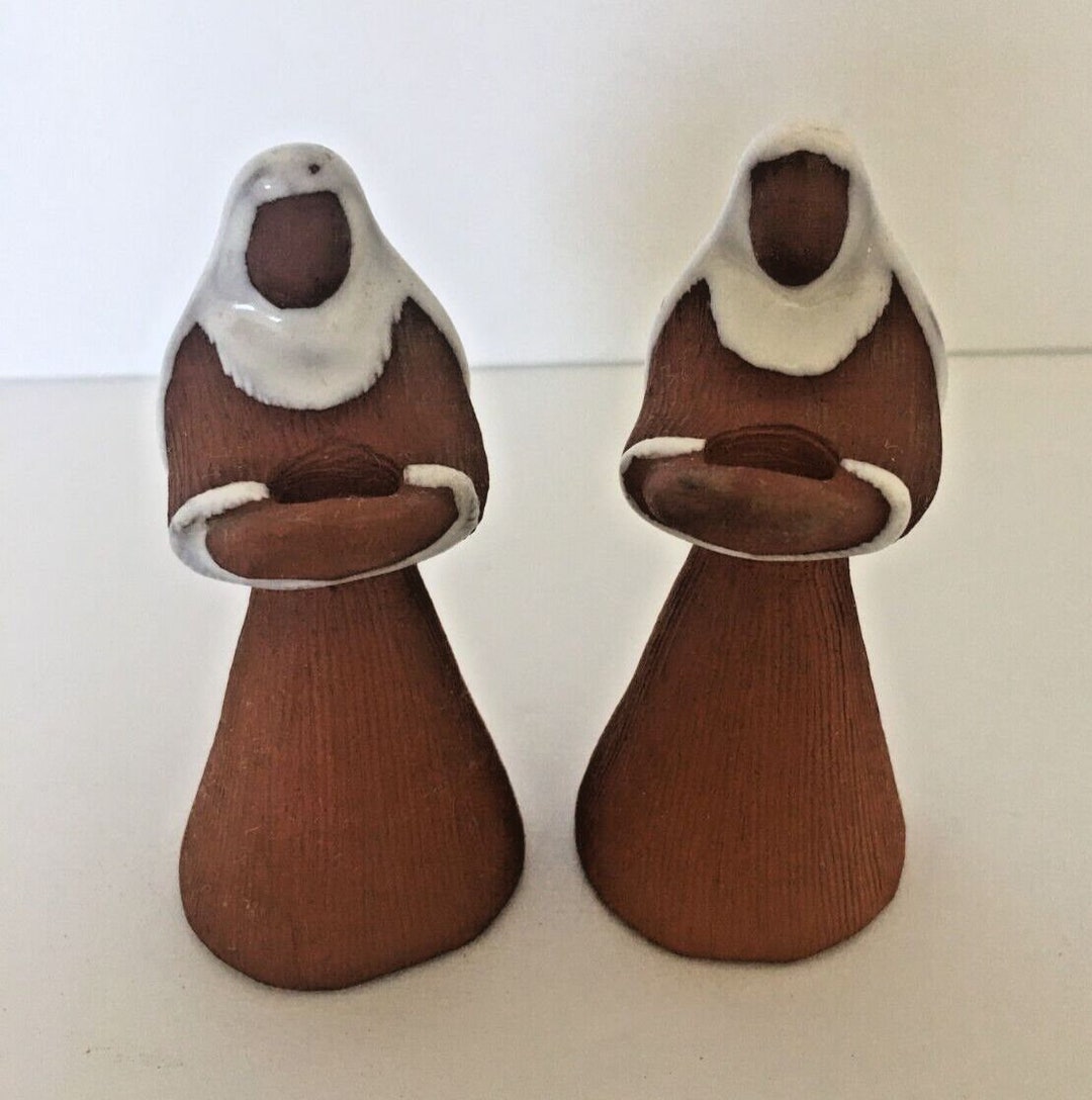 Vtg MCM Denmark OSA Art Pottery Terra Cotta Candleholders Nuns 3 1/2 ...
