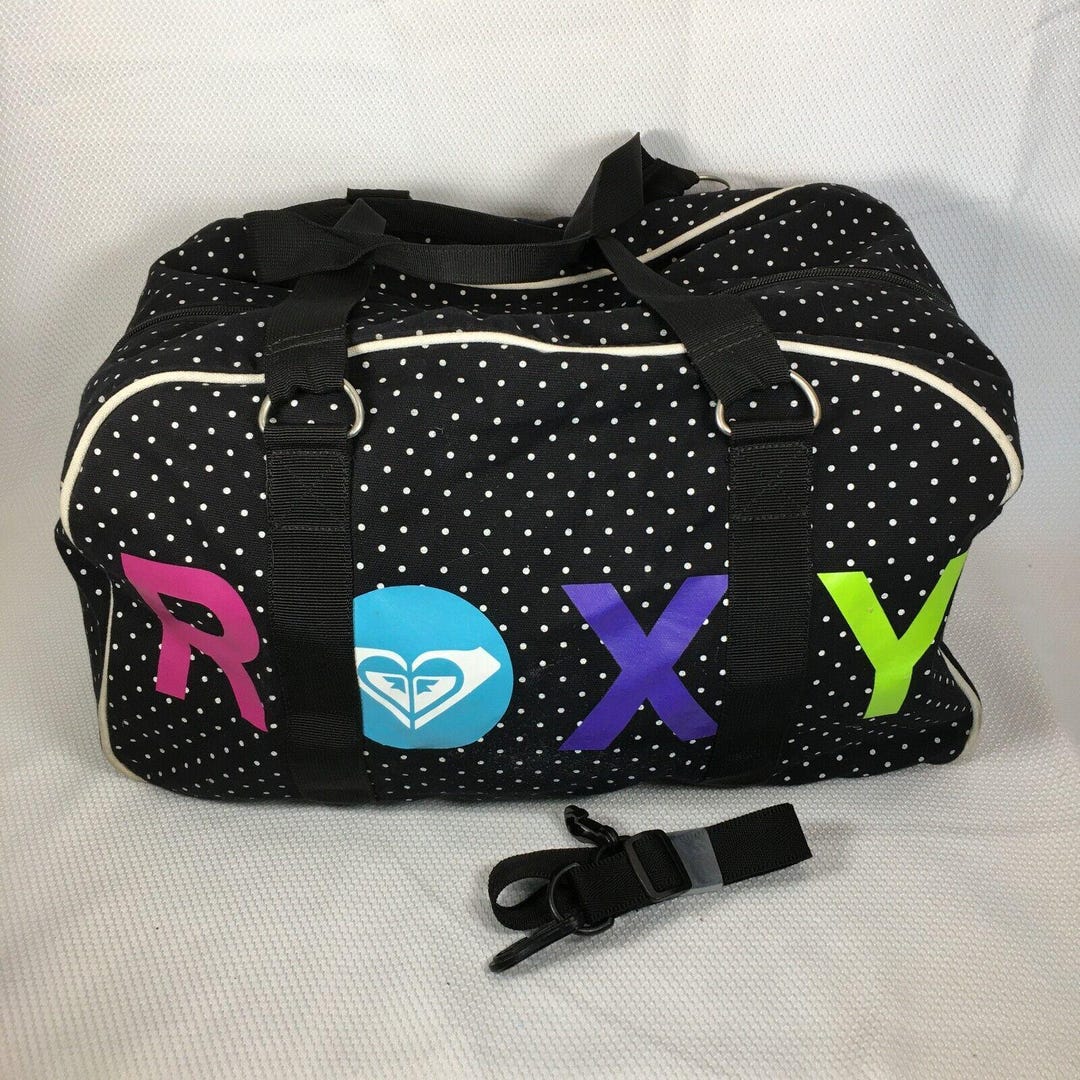 Vtg Y2K Roxy Black Polka Dot Duffle Travel Bag Neon Large Logo W ...