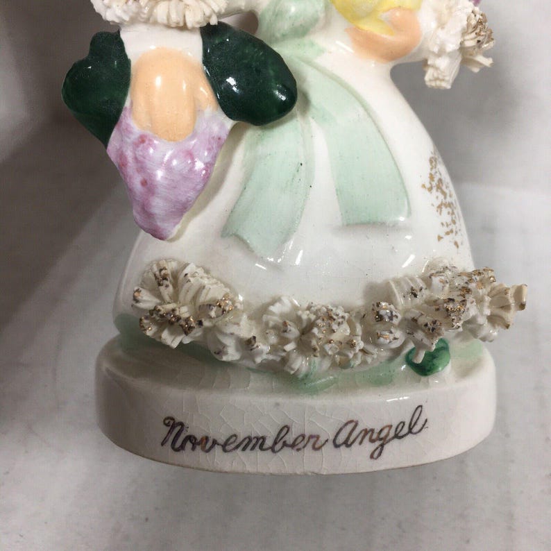 Napco Porcelain Birthday Angel Figurine NOVEMBER Spaghetti Trim Japan ...