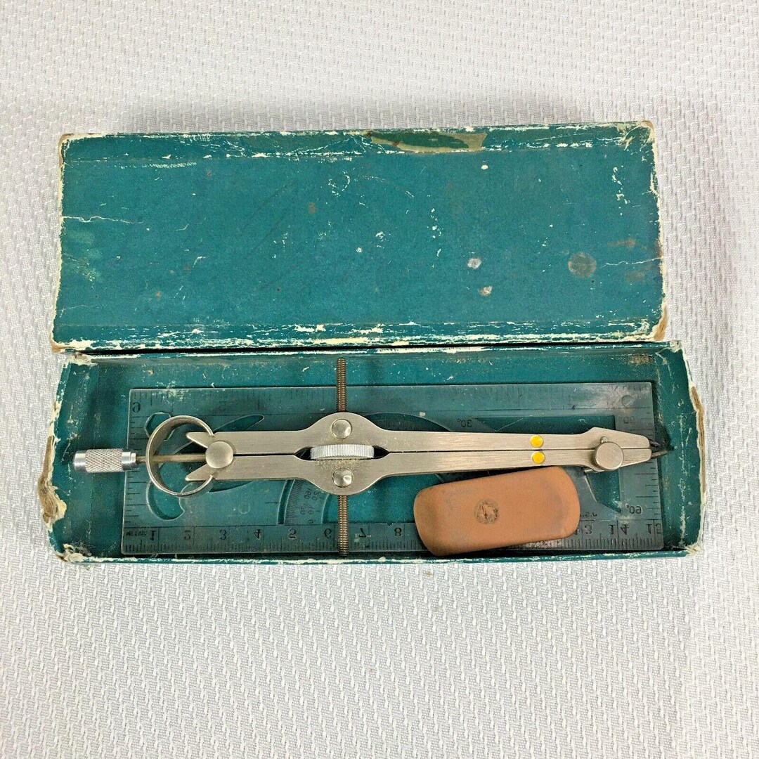 Vintage Vemco Pasadena Drafting Compass and Ruler Original Box MCM 6.25 ...