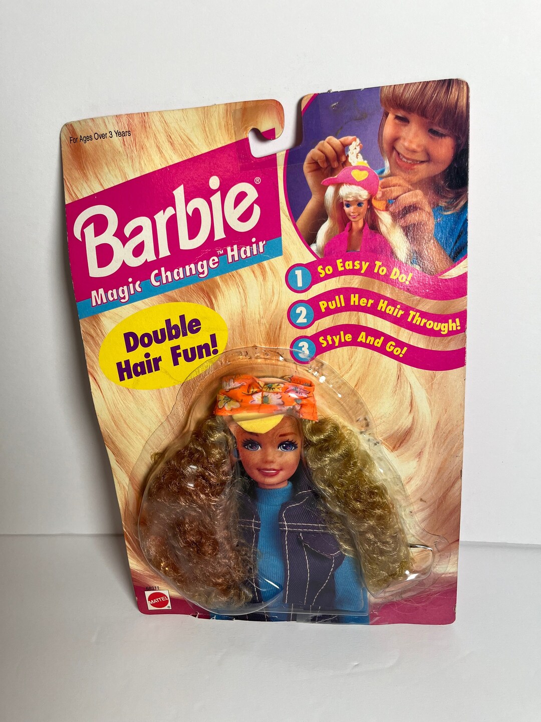 1995 Barbie Magic Change Hair Wig Reddish Blonde Curly Mattel 68311 NEW ...