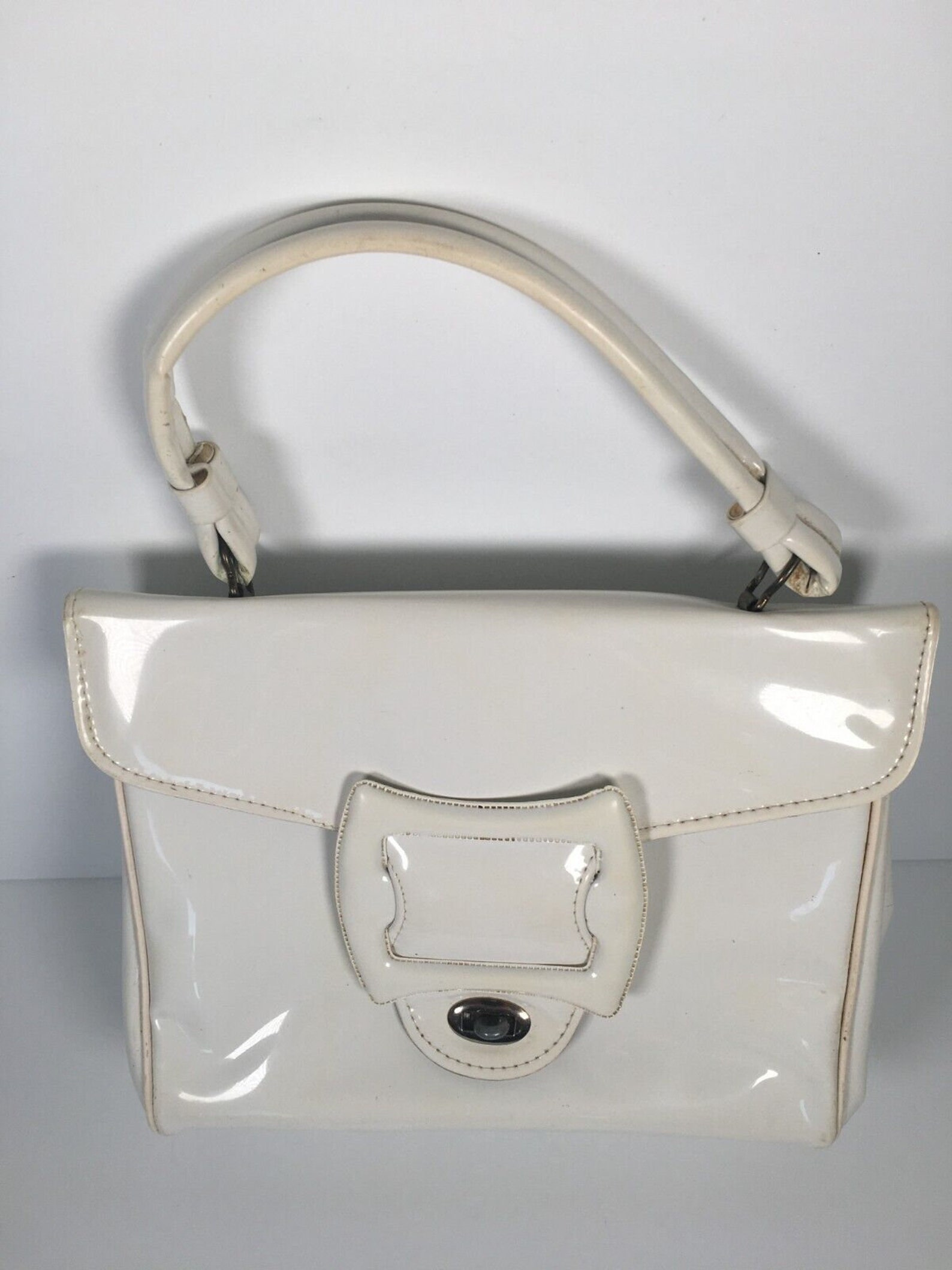 Vintage 1970s White Glossy Vinyl Purse Handbag 3 Compartments - Etsy