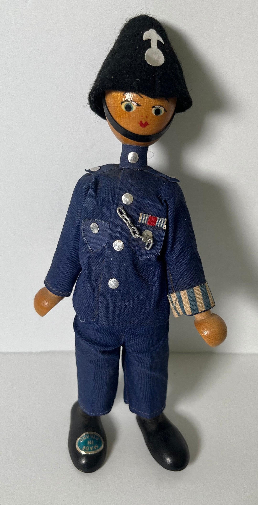 Vintage Wood Peg Police Officer London BOBBY Doll Made in Poland 8 - Etsy