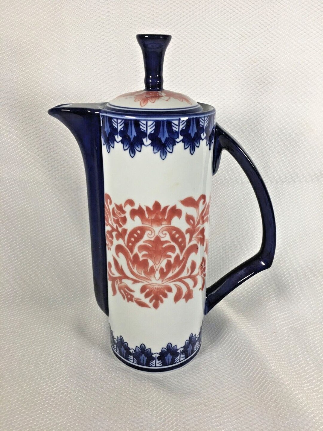 Bombay Porcelain Cobalt Blue / Coral Floral Tall Coffee Server W/lid 6 ...