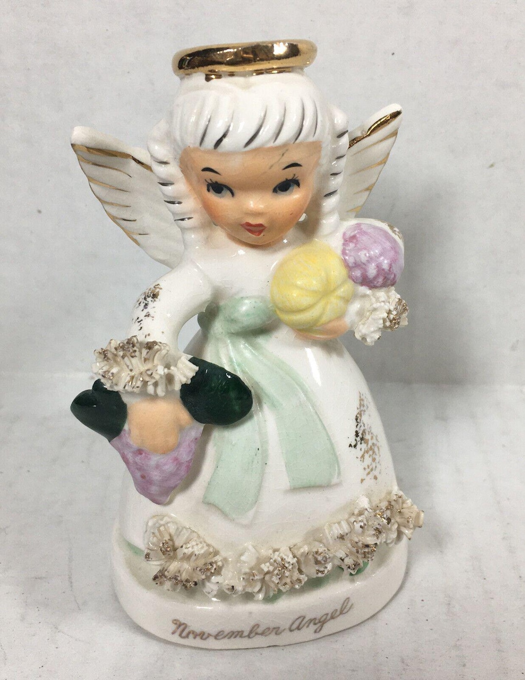 Napco Porcelain Birthday Angel Figurine NOVEMBER Spaghetti Trim Japan ...