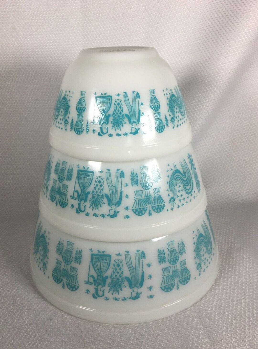 Vintage Pyrex Amish Butterprint White Turquoise Nesting Mixing Bowls ...
