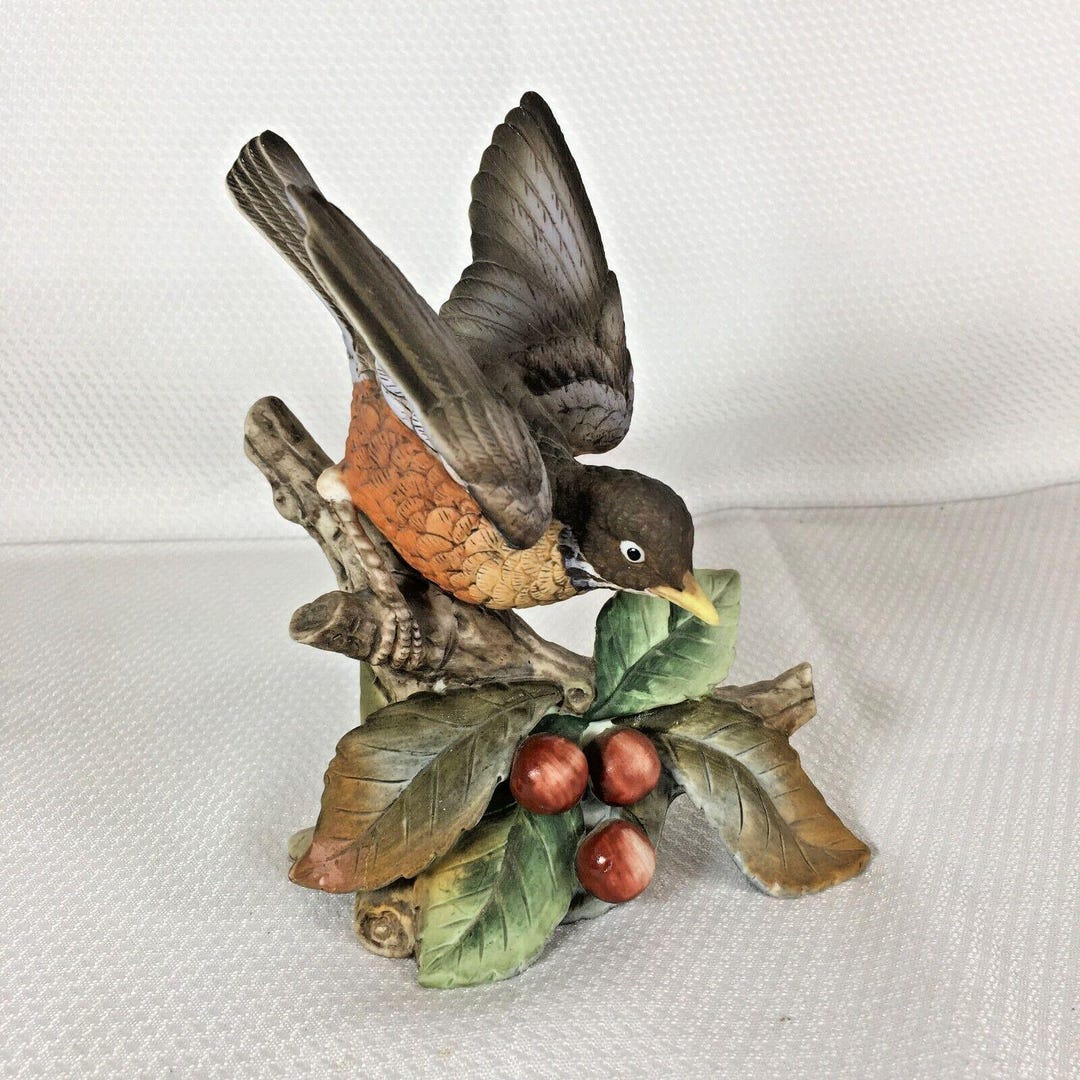 Vintage Lefton Porcelain Robin Bird Figurine Hand Painted Rustic ...