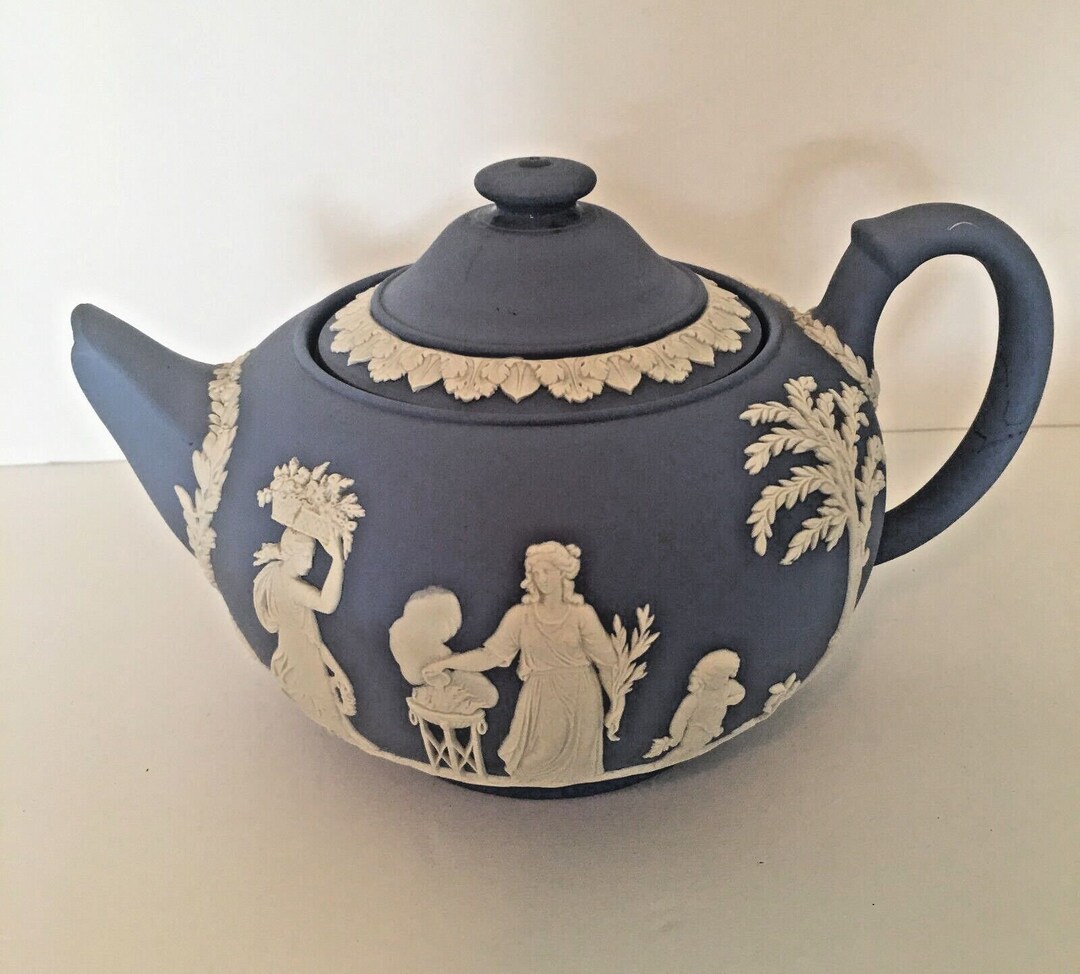Vintage Wedgewood Blue Jasperware Greek Scene Teapot - Etsy