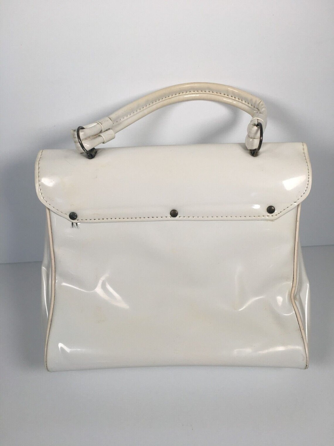 Vintage 1970s White Glossy Vinyl Purse Handbag 3 Compartments - Etsy