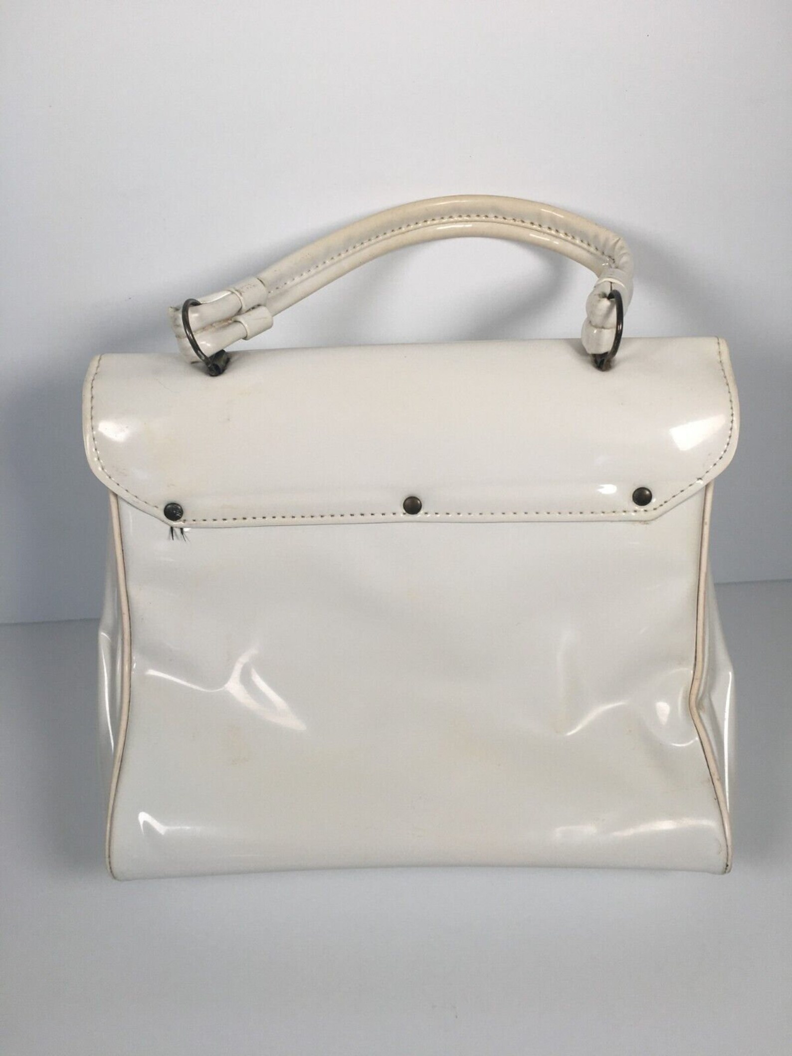 Vintage 1970s White Glossy Vinyl Purse Handbag 3 Compartments - Etsy