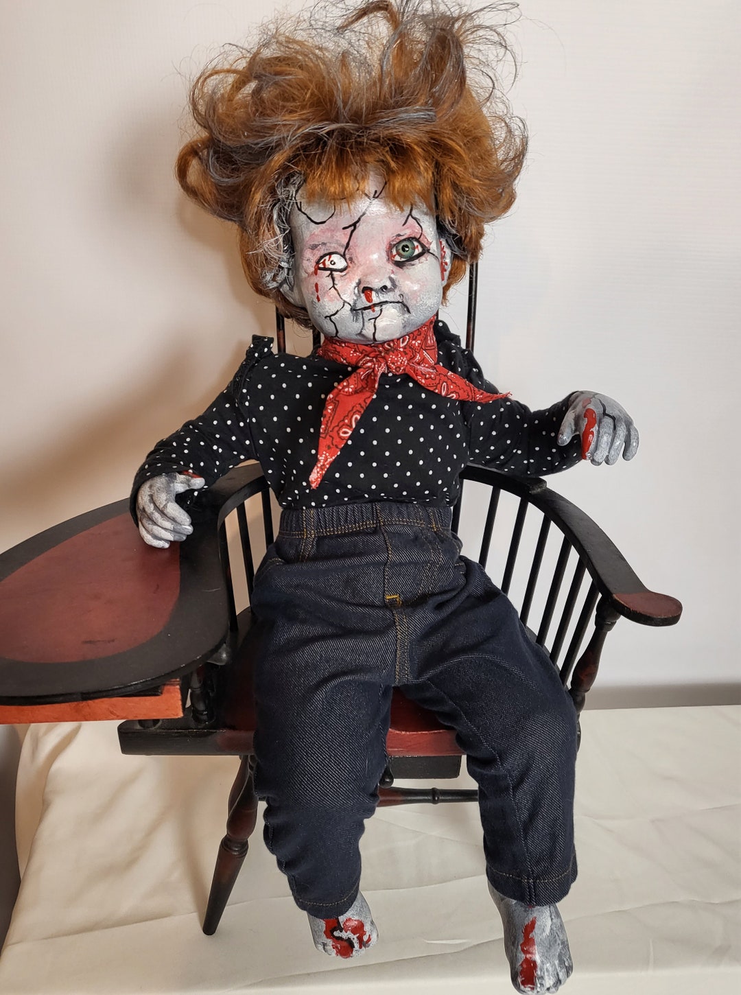 Zombie Doll With Wooden Chair/hand Painted/ Signed by Artist - Etsy