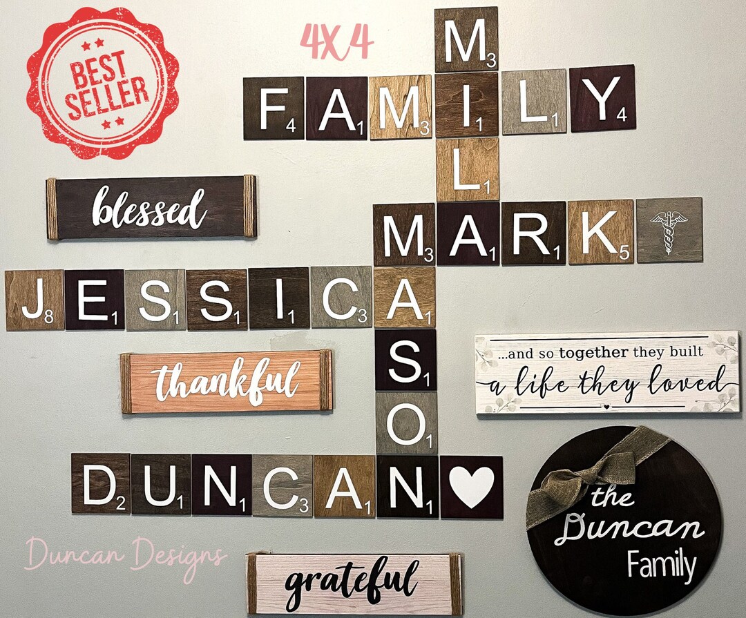 Family Word Art Tiles Custom 4x4 Wood Tile Set Personalized Home Decor ...
