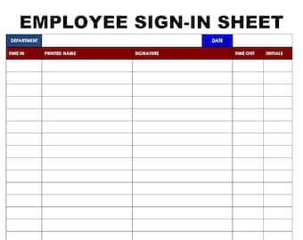 Employee Sign in Sheet, Printable Form, Digital File, Instant Download ...