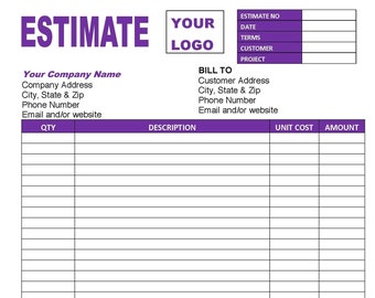Estimate Invoice Template Printable Invoice Business Form - Etsy