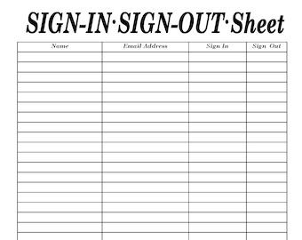 Sign in and Out Sheet Printable Form, Digital File, Instant Download ...