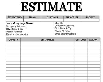 ESTIMATE-INVOICE Documented Template Printable Form Editable Instant ...