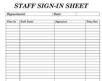 Employee Sign in Sheet , Printable Form, Digital File, Instant Download ...