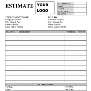 ESTIMATE-INVOICE Template | Gray-white | Printable Form | Editable ...