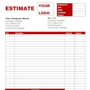 ESTIMATE-INVOICE Template | Autumn Red | Estimate Invoice Form ...