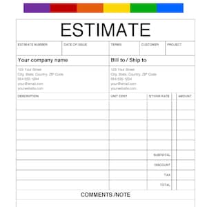 Estimate-invoice Printable Template Business Form Word - Etsy