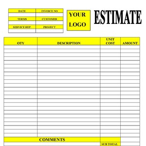 ESTIMATE-INVOICE Template Yellow Summer Printable Form - Etsy
