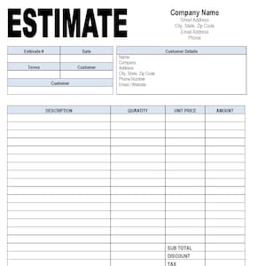 Estimate-invoice Template. Printable Business Estimate Form. Proposal ...