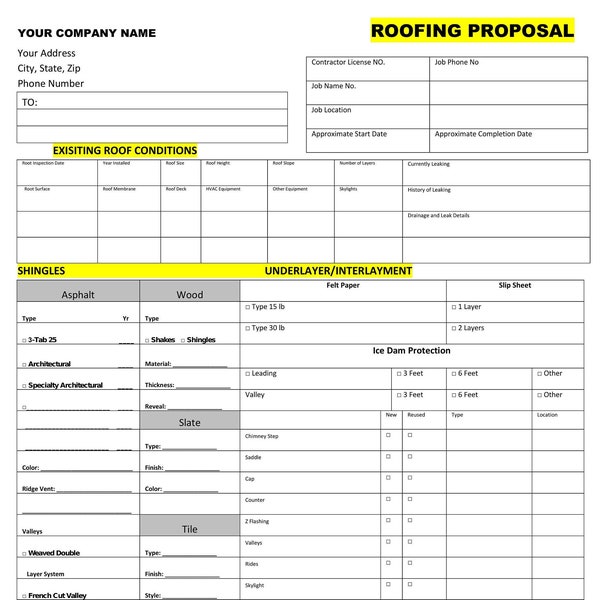 Roofing Proposal - Etsy