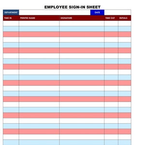 Employee Sign in Sheet Printable Form Digital File Instant | Etsy