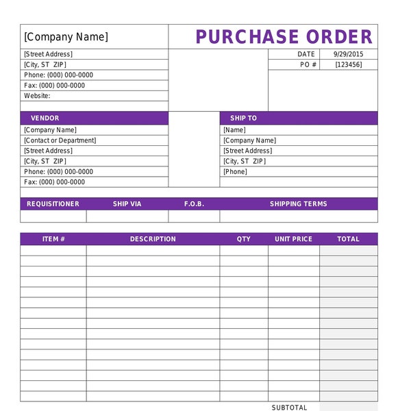 Word Purchase Order Template - Etsy