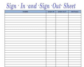 Sign in Sign Out Sheet Template Printable Sign in and Sign | Etsy
