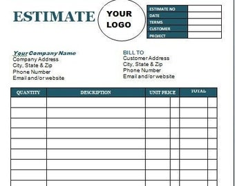 ESTIMATE-INVOICE Dark Aqua template printable Form | Etsy