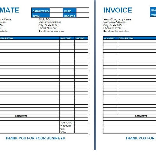 Printable Estimate-invoice Template Business Form Word - Etsy