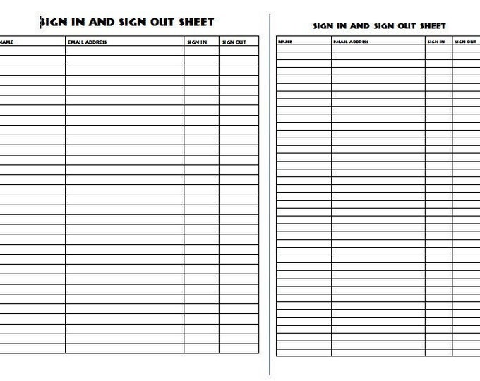 Sign in and Out Sheet Printable Form Digital File Instant - Etsy