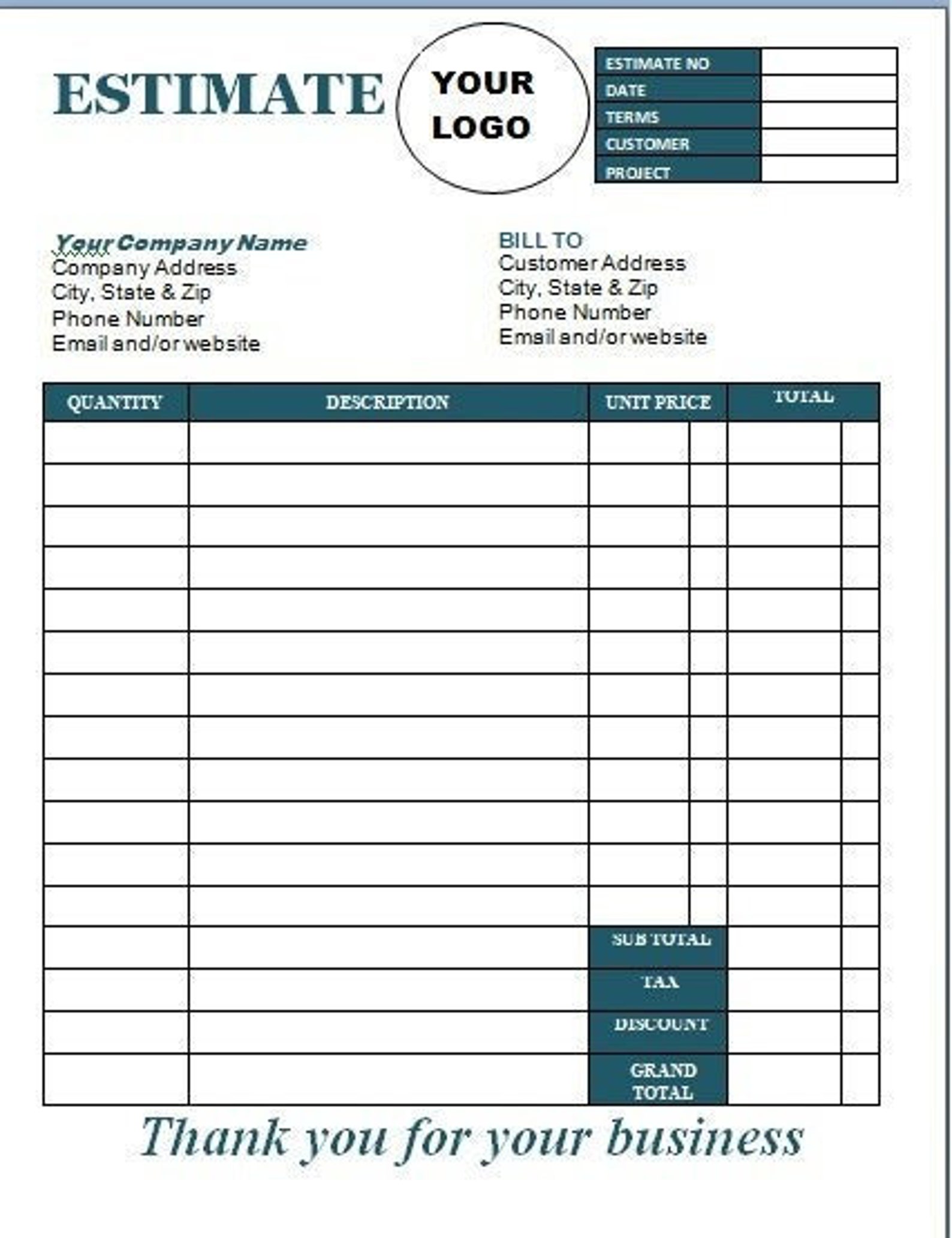 ESTIMATE-INVOICE Aqua Template Printable Form Active - Etsy