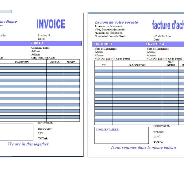 English Invoice Template - Etsy