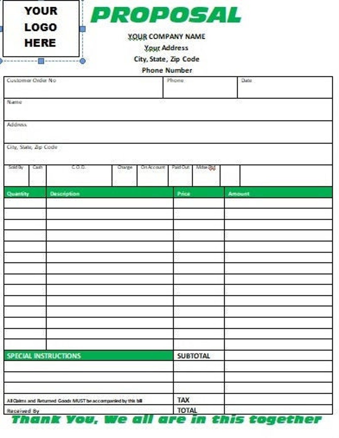 Classic Green Proposal Templates | PRINTABLE FORM (8.5 by 11) Letter ...