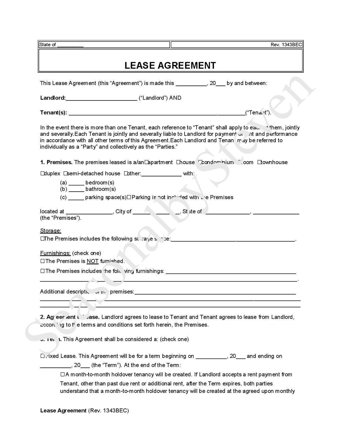 Standard Residential Rental Lease Agreement Forms, Instant Download ...