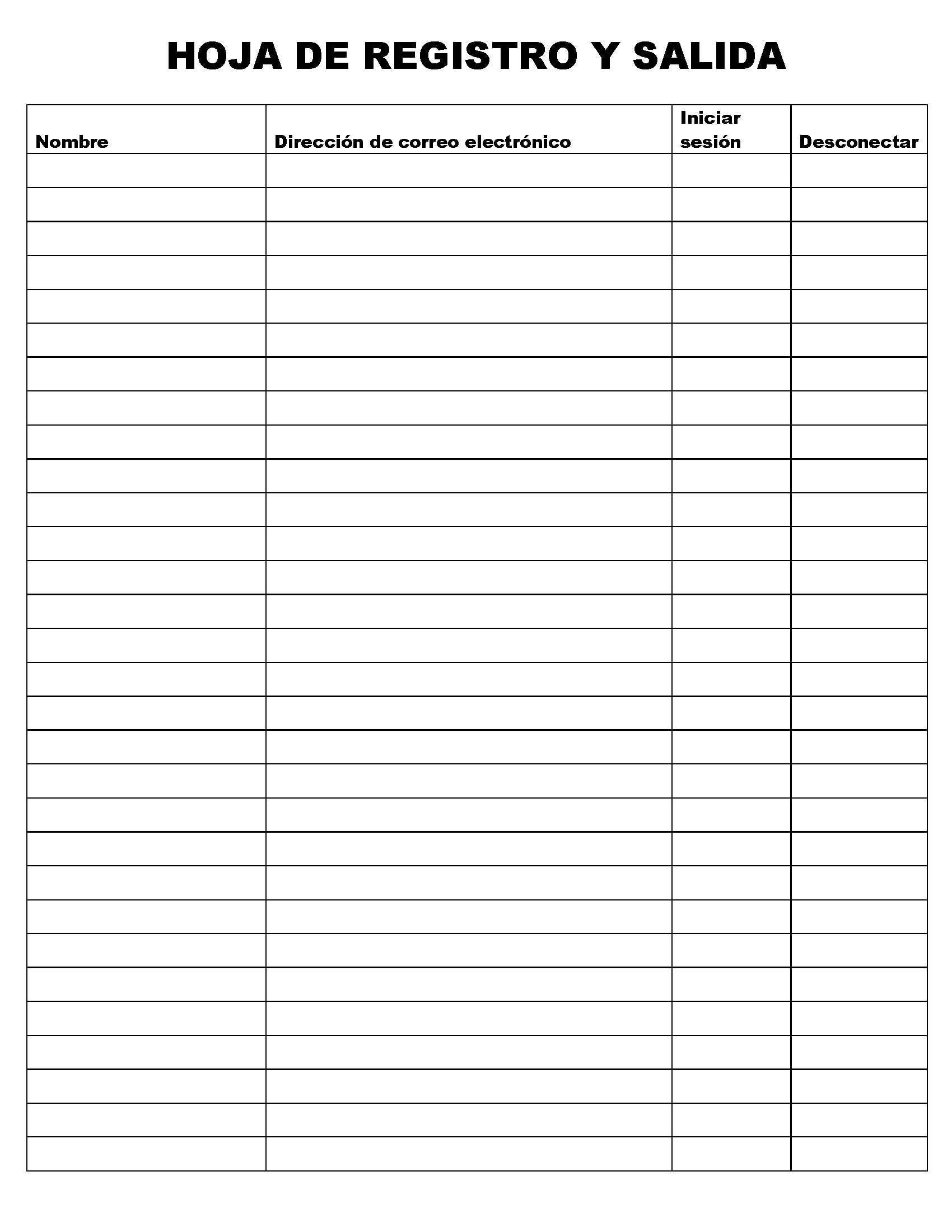 Hoja De Registro De Entrada Y Salida Imprimible