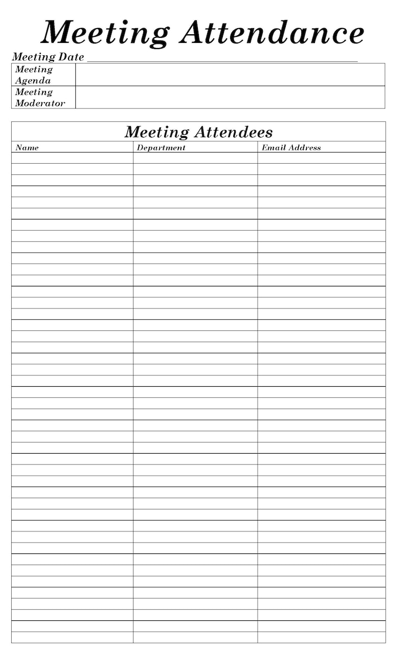 Editable Meeting Sign-in Sheet Template, Printable Contact Form (PDF ...