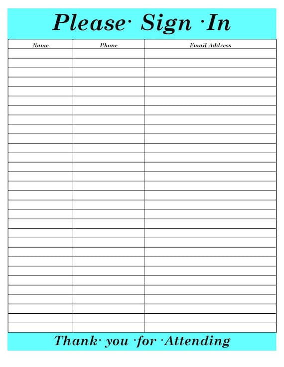 Printable Blank Signature Sheet