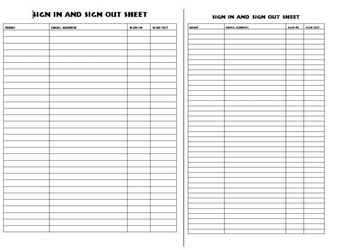 Sign in and Out Sheet Printable Form, Digital File, Instant Download ...