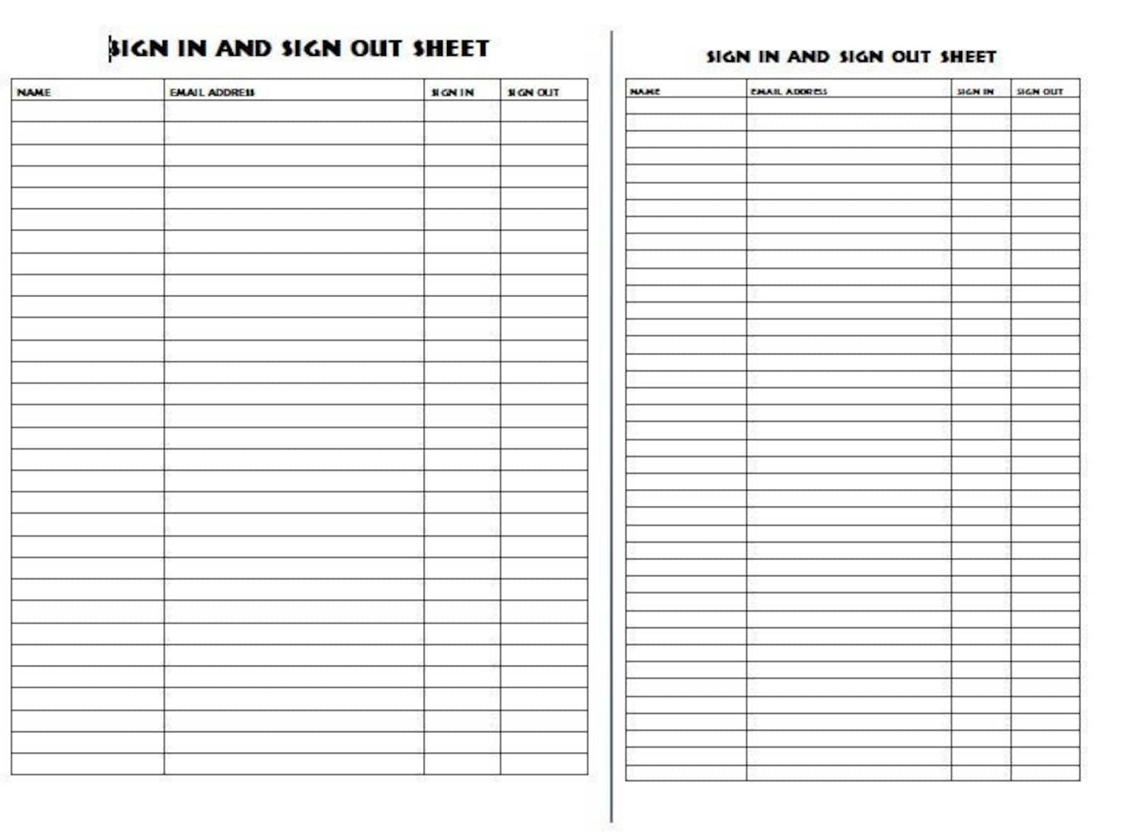 Sign in and Out Sheet Printable Form, Digital File, Instant Download ...