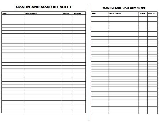 Sign In and Out Sheet Printable Form Digital File Instant | Etsy