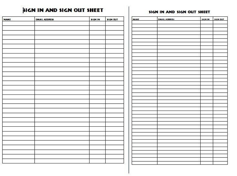 Sign in and Out Sheet Printable Form, Digital File, Instant Download ...